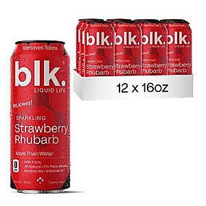 blk. Natural Alkaline Sparkling Mineral Electrolyte Infused with Fulvic and Amino Acids, Zero Sugar, Zero Calories Drink, Strawberry Rhubarb Flavored, 16 oz, 12 pack
