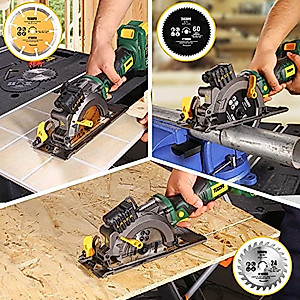 TECCPO Cordless Circular Saw, 4.0Ah 20V 4,500RPM Saw with Laser, 3 Blades(4-1/2"), Fast Charger, Max Cutting Depth 1-11/16''(90°), 1-1/8''(45°), for Wood, Plastic, Soft Metal and Tile Cuts - MTW510B