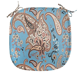 Lunarable Paisley Chair Seating Cushion Set of 6, Abstract Persian Paisley Design Floral Elements Vivid Color Palette Oriental, Anti-Slip Seat Padding for Kitchen & Patio, 16"x16", Blue Black Tan