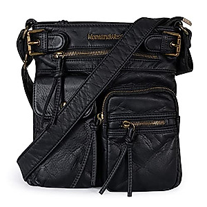 Montana West Crossbody Bag for Women Soft Leather Multi Pocket Shoulder Bags Vintage Women's Purses and Handbags MWC-046BK