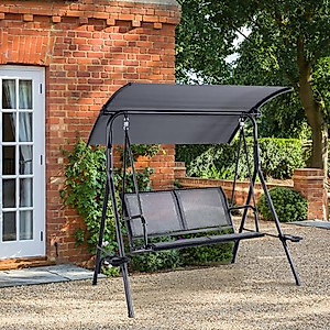 Backyard Expressions 2 Person Patio Swing with Grey Sling Fabric and Black Metal Frame - 450 lbs Weight Capacity