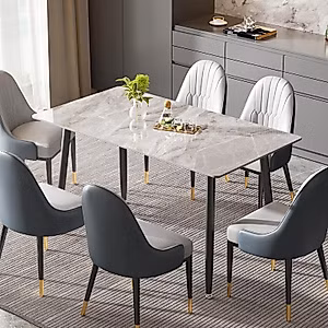ZL ZELing Dining Table with Marble Sintered Stone Table Top and Metal Legs, Gray 55" Rectangular Kitchen Table, Dinner Table for Dining Room