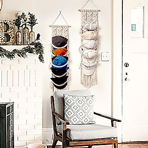 Boho Baseball Cap Hanger-1 Pack-Macrame Hat Organizer for Ball Caps Holder Over Door, Hat Rack for Wall, Cap Rack for Decoration and Display, Boho Handmade Cap Display