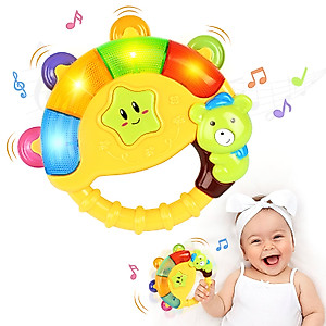 Baby Tambourine Toy with Music & Light,Toddlers Rattle,Musical Instruments,Light up Toy,Take Along,BPA Free,Ages 6-12 Months