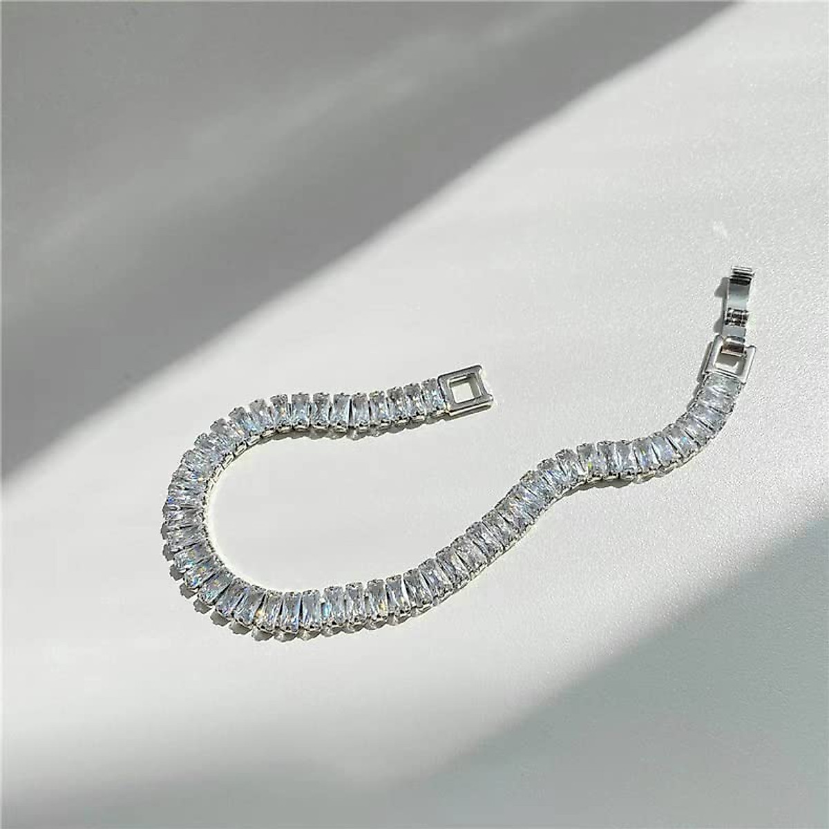 InzheG Silver Tennis Bracelet Cute Cubic Zirconia Crystal Bracelet 7 Inches Cute Charm Diamond Tennis Bracelet Chain Trendy Dainty Summer Jewelry for Women Girls