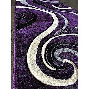 Contempo Modern Purple Grey Black Gray Contemporary Runner (400,000 Point) Area Rug Swirl Design #344 (2 Feet X 7 Feet 3 Inch )