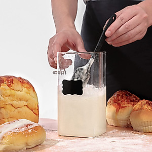 Cygnet Glass sourdough starter jar 50 Oz Fermentation tank with wood lid, fermentation tank, thermometer, silicone tank spatula, blackboard label and marking-used to store yeast starter