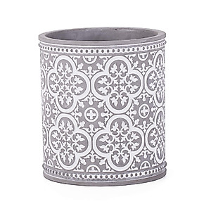 Farmhouse Kitchen Cooking Utensil Holders | Fine Embossed Cement Utensils Crock | Cement Utensil Container Kitchenware Flatware Organizer Decor Utensils Caddy (Pattern 1)