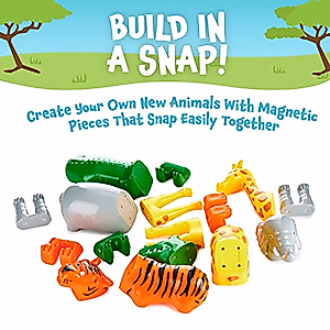 Magnetic Mix or Match Jungle Animals Toy Play Set, 16 Pieces