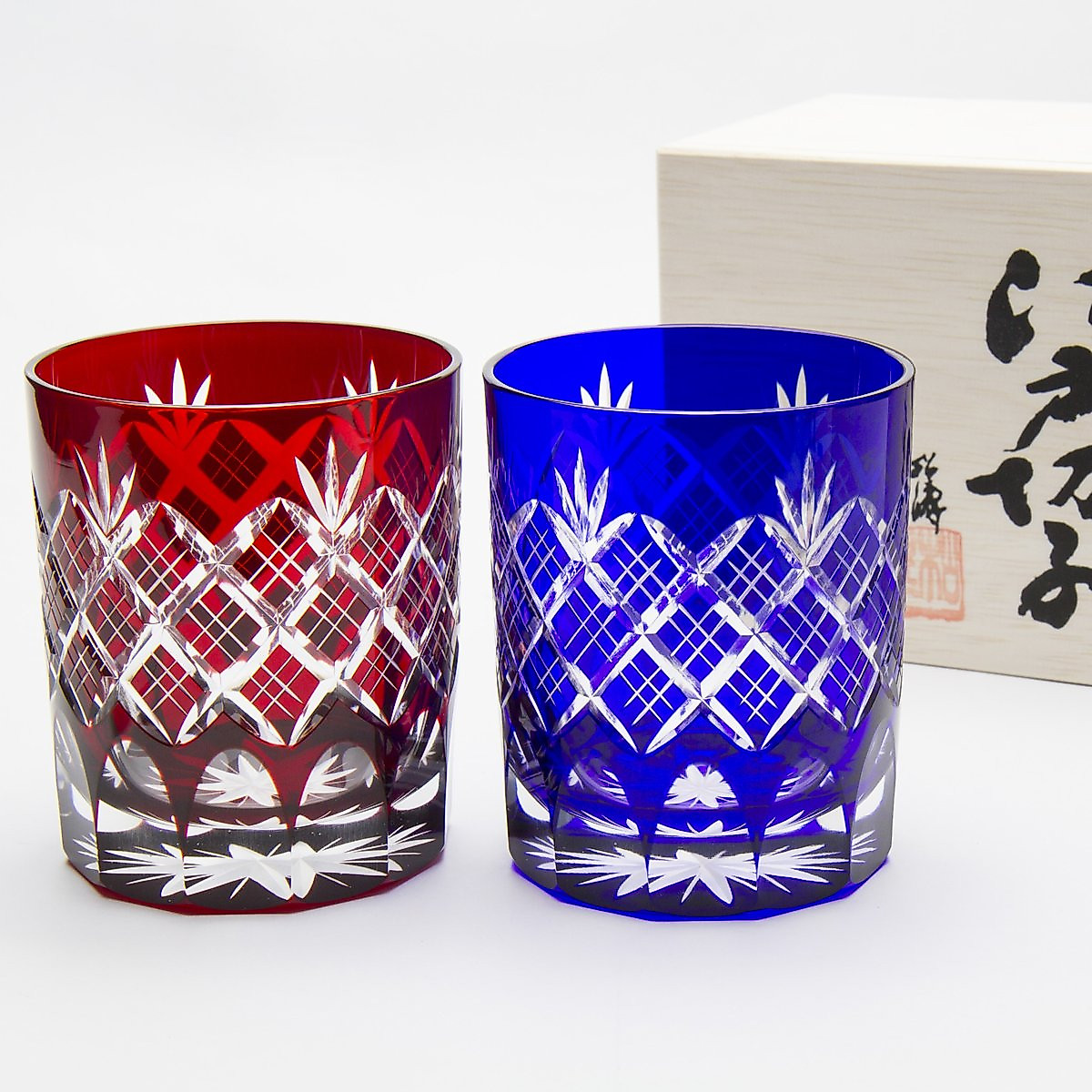 Tajimaglas TG04-24-2 Tajima Glass Edo Kiriko Layered Arai Pattern, Chrysanthemum Bottom, Old Glass, Pair