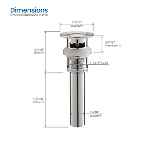 KIBI Bathroom Sink Pop Up Drain Without Overflow (Small Cover) | Lavatory Vanity Drain Stopper (Brushed Nickel) (KPW101)