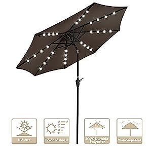 Yescom Solar Umbrellas Patio Umbrella 9 FT LED Umbrellas 32LED Lights Tilt and Crank Outdoor Table Umbrellas Chocolate