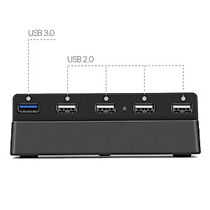 TNP 5 Port USB Hub for PS4 Slim Edition - USB 3.0/2.0 High Speed Extender Adapter Accessories Expansion Hub Connector Splitter Expander for PlayStation 4 Slim Gaming Console (for PS4 Slim ONLY)