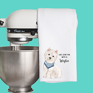Watercolor Life is Better with a West Highland Terrier "Westie" Microfiber Kitchen Tea Bar Towel Gift for Animal Dog Lover