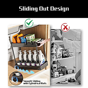 Cicilyna Under Sink Organizer, Under Cabinet Basket Organizer Drawer with Hooks, Bathroom Standing Rack, Multi-purpose Storage Shelf, Black