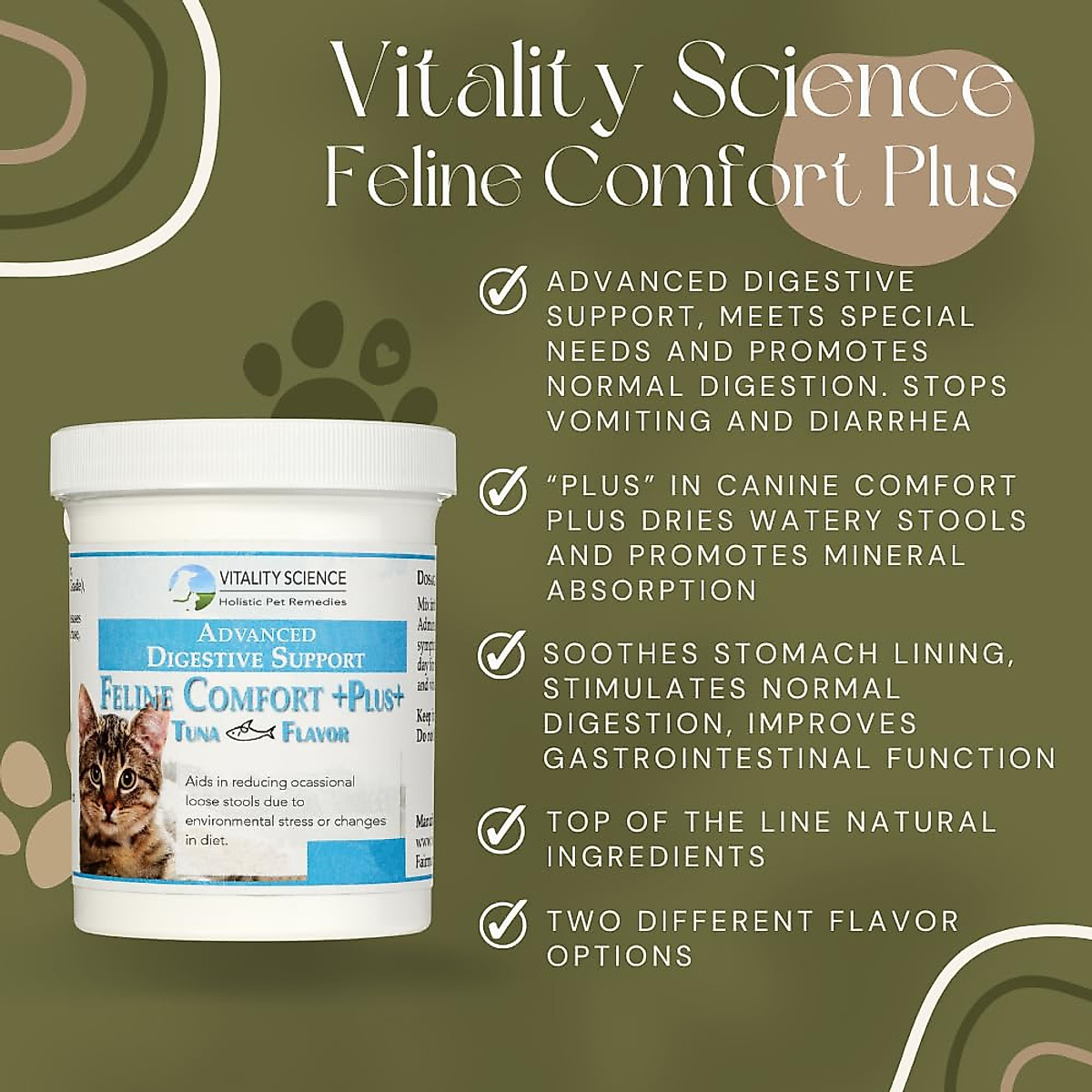 Vitality Science - Feline Comfort Plus, Extra Drying Digestive Aid, GI Support Helps with Vomiting and Diarrhea, 100% Additive Free (Liver, Large)