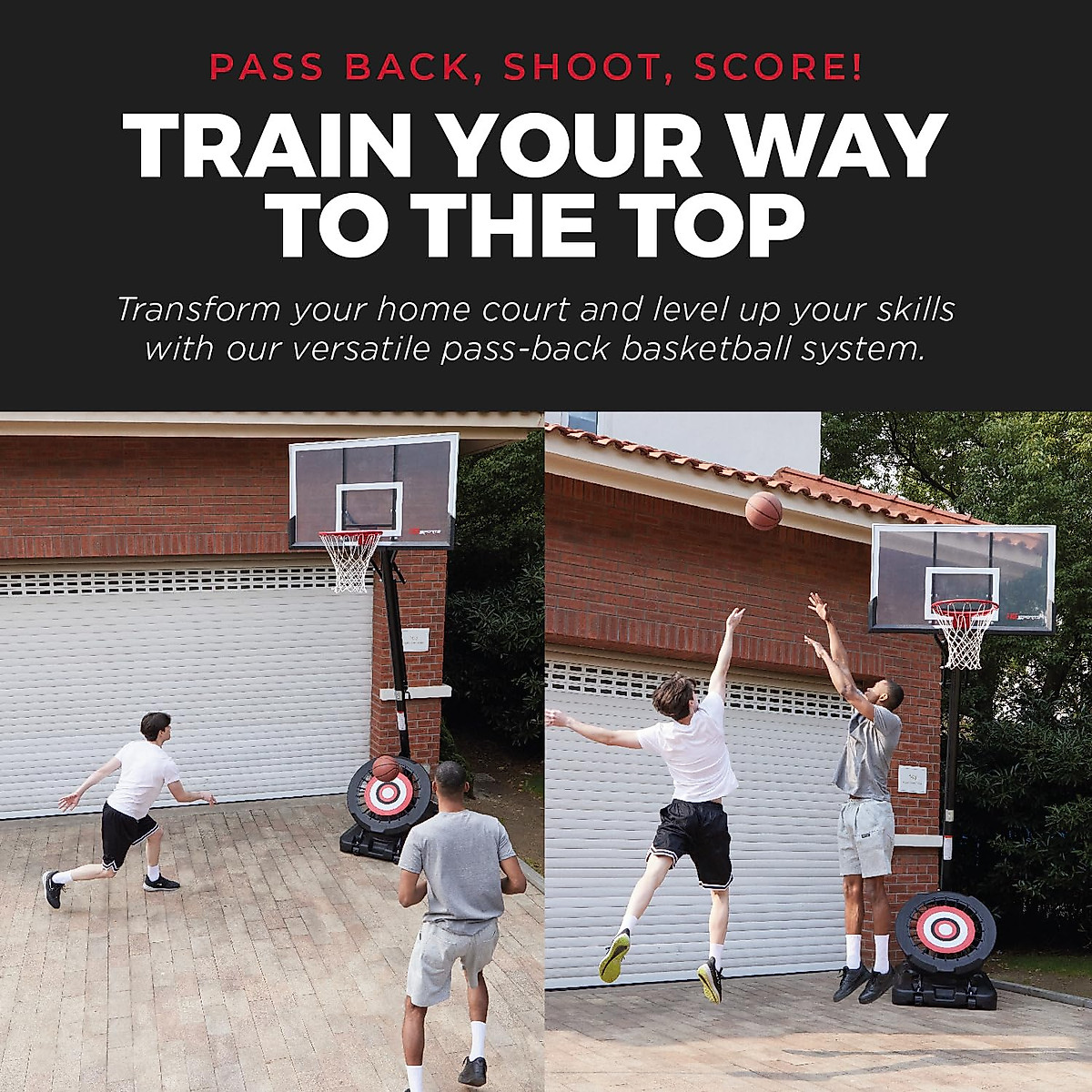 IE Sports Portable Basketball Hoop, 7.5-10 Ft Adjustable Height, 44" Backboard & Rebounder