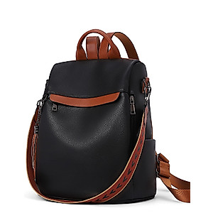 Telena Backpack Purse for Women, PU Leather Anti Theft Travel Purse Shoulder Bags with Tassel Contrast Black