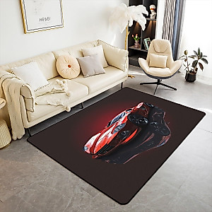 Feelyou Racing Car Area Rug 3x5 Kids Red Sports Car Decorative Carpet for Boys Girls Teens Automobile Extreme Sport Living Room Rugs Cool Speed Race Car Down Indoor Floor Mat Room Decor