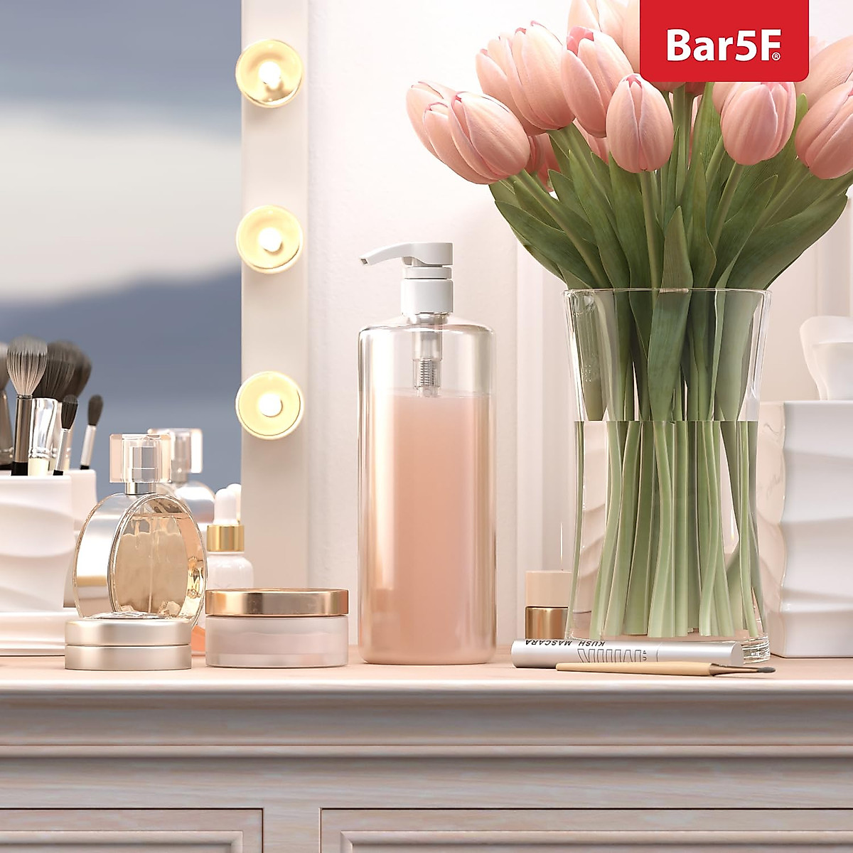 Bar5F Pump Bottle 32-Ounce 1-Liter Empty for Shampoo Conditioner Body Wash Lotion BPA-Free Crystal-Clear