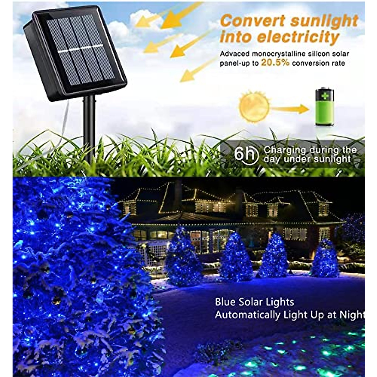 QITONG 2 Pack Solar String Lights Outdoor Waterproof, Each 33ft 100 LED Solar Christmas Lights Blue, 8 Modes Green Wire Solar Tree Lights for Xmas Party Garden
