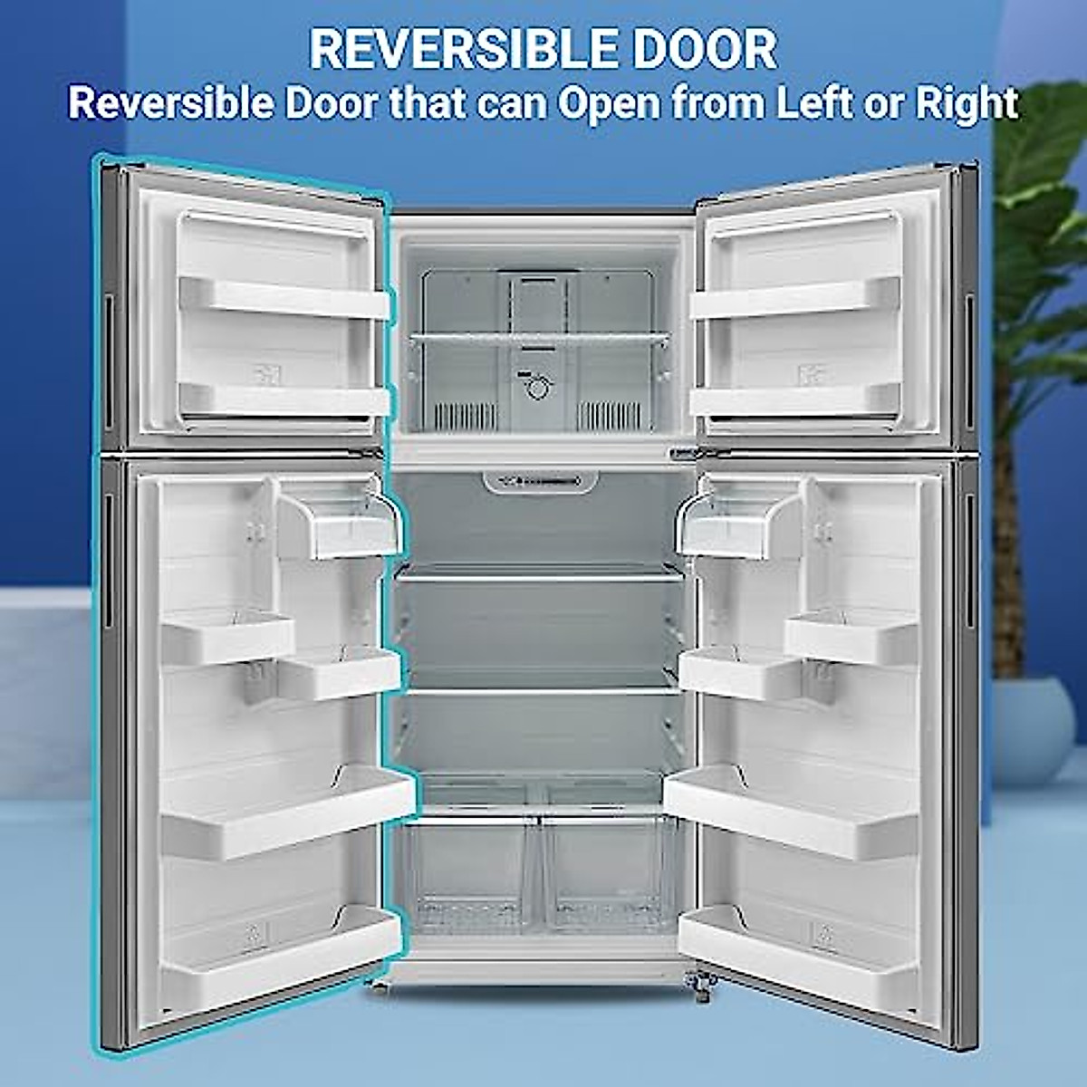 SMETA Refrigerator with Freezer Top 18 Cu. Ft Garage Refrigerators 30" Top Mount Full Size Stainless Steel for Kitchen Fridge, Frost Free Double Door Upright Freezer Led Light, Garage Ready