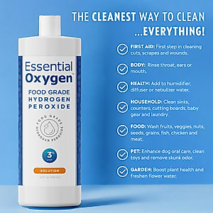 Essential Oxygen Food Grade Hydrogen Peroxide 3%, Natural Cleaner, Refill, 32 Fl Oz