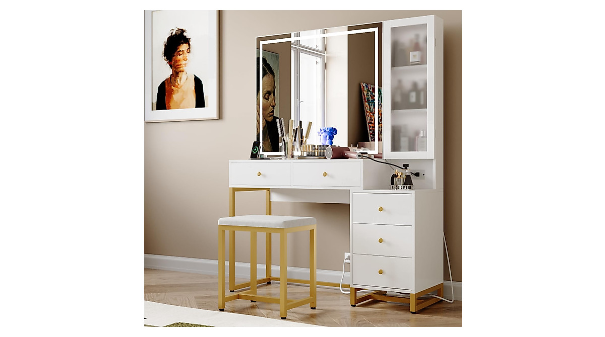Wildhome Modern Vanity Set with Lighted Mirror & Charging Station