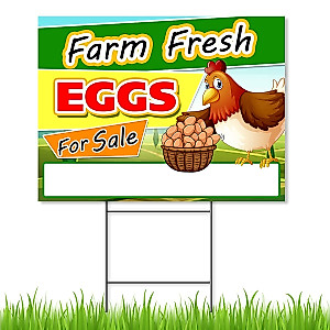 Fresh Eggs for Sale Sign - 18 x 24 Double Sided Coroplast Large Eggs for Sale Sign - Farm Fresh/We Sell Eggs Sign Outdoor Yard