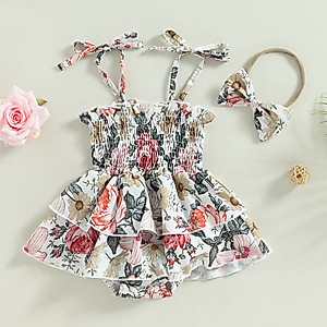 Infant Baby Girls Romper Dress 3 6 9 12 18 Months Onesie Ruched Jumpsuits Skirts Hem Bodysuits Headband (0-3 Months,Red Green)