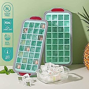 JBYAMUS Ice Cube Trays with Lid, 2 Pack Ice Cube Trays for Freezer, Hard Frame Design is Easy to Pick up Without Deforming and Spilling, Soft Silicone Base, Easy to Release and BPA Free. (Green)
