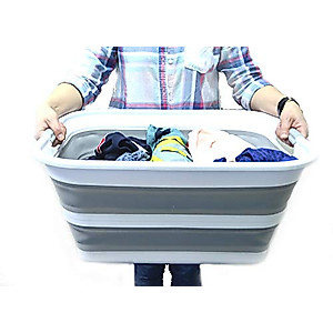 SAMMART 42L Collapsible Plastic Laundry Basket - Foldable Pop Up Storage Container/Organizer - Portable Washing Tub - Space Saving Hamper/Basket (Grey, 1)