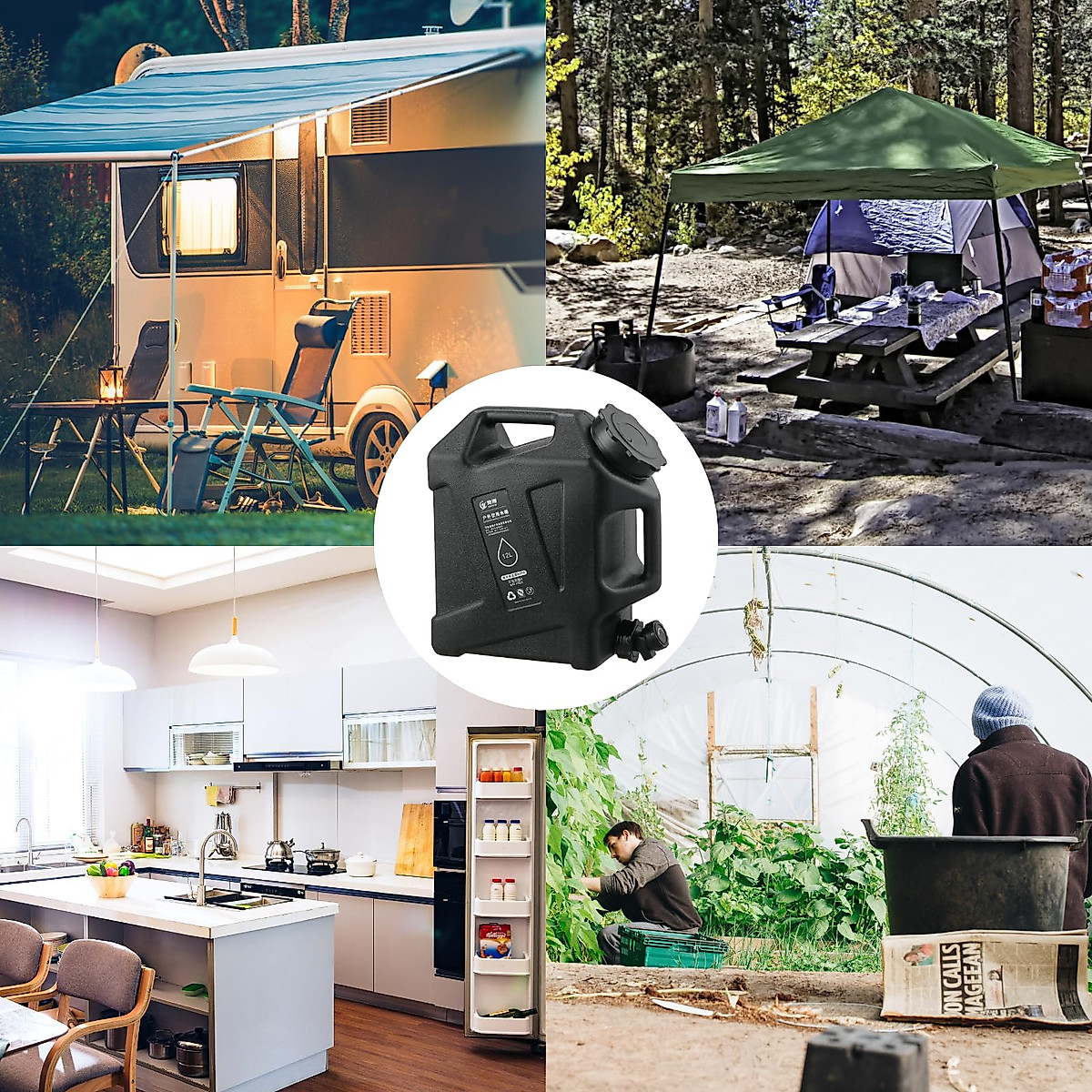 Orgonite Water Storage Containers, Camping Water Container, Portable Water Tank with Faucet Camping Bucket with Tap Water Jug with Spigot BPA Free Emergency Water Storage (Black-3.2gal)