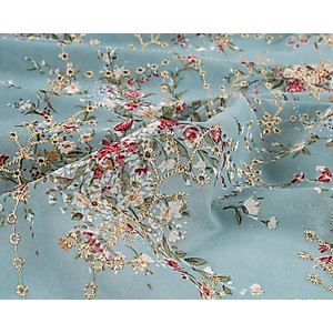 Embroidered Eyelets Chiffon Fabric Drape Floral Printing for Dresses Making 60 inch Wide (Grayish Green, Pre-Cut 4 Yards)