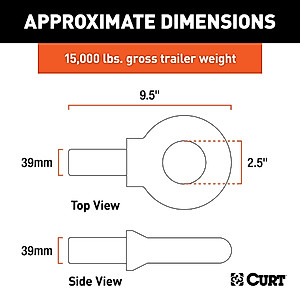 CURT 48520 Black Steel Pintle Hitch Lunette Ring with Swivel Castle Nut, 2-1/2-Inch ID, 20,000 lbs