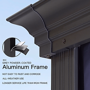 PURPLE LEAF 12' X 12' Hardtop Gazebo Aluminum Frame with Galvanized Steel Double Roof for Patio Lawn and Garden, Navy Blue Curtains and Netting Included Grey Outdoor Gazebo