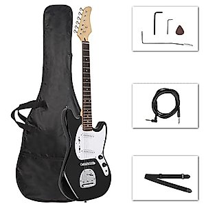 Ktaxon 39 Inch Full Size Electric Guitar 6 String Electric Guitar Kit with Portable Electric Guitar Bag, Adjustable Strap, Connecting Wire, Spanner Tool, Plectrum and Tremolo Bar(Black)