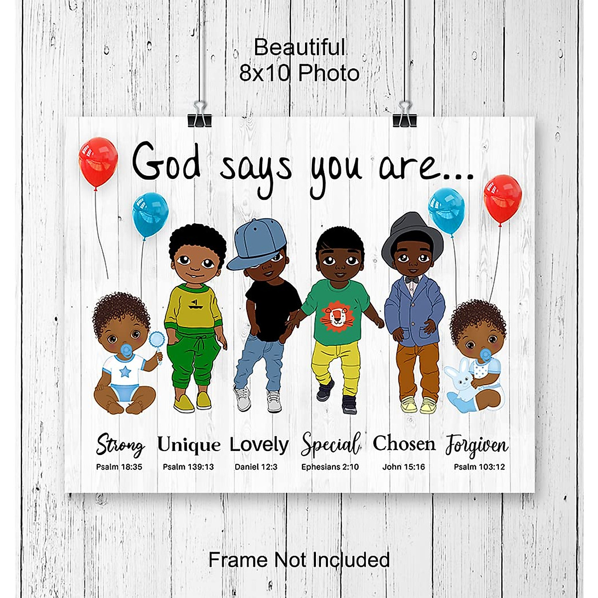 God Says You Are Wall Art - Religious Gifts - African American Boys Room Decor - Spiritual Christian Gifts - Inspirational Bible Verses - Scripture Home Decor- God Wall Art - Black Boys Bedroom Decor