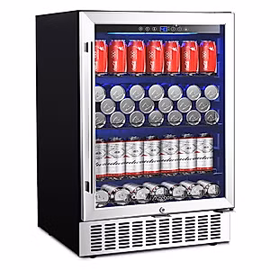 AAOBOSI 24 Inch Beverage Cooler, 164 Cans Freestanding and Built-in Beverage Refrigerator with Advanced Cooling System, Adjustable Shelf, Energy Saving, Ideal for Soda, Water, Beer, Wine