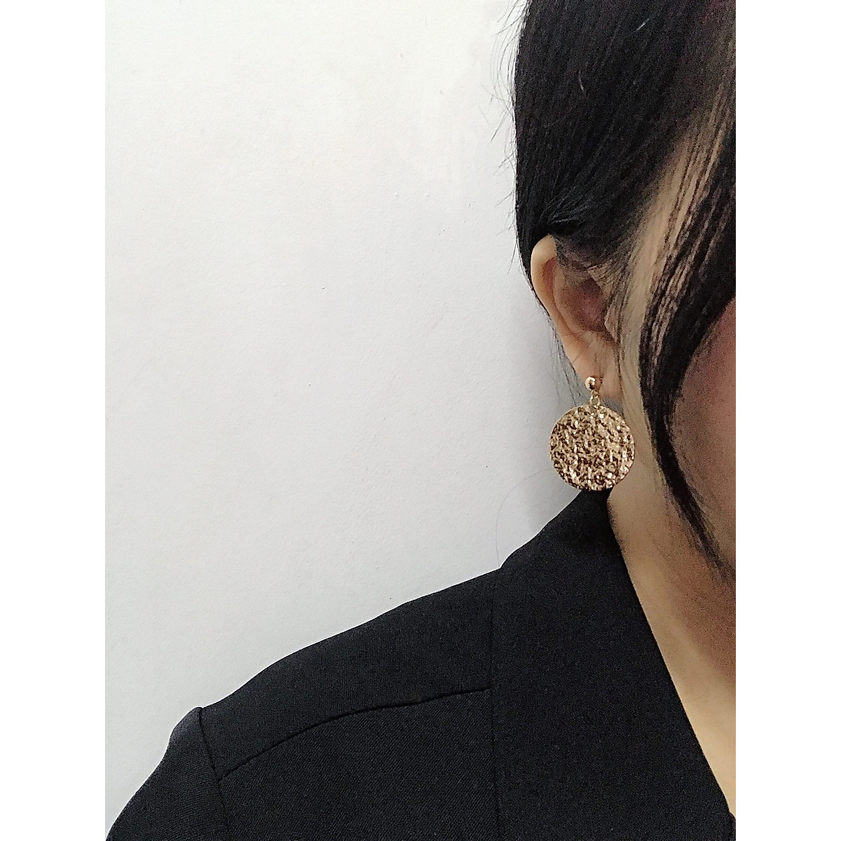 JustMoMoMin Hammered Round Disc Dangle Earrings Polished Circle Drop Earrings for Women Jewelry (Gold)