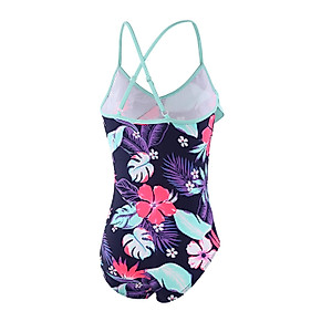 Big Girls One Piece Swimsuit Hawaiian Ruffle Swimwear Beach Bathing Suit Purple Size 10/12