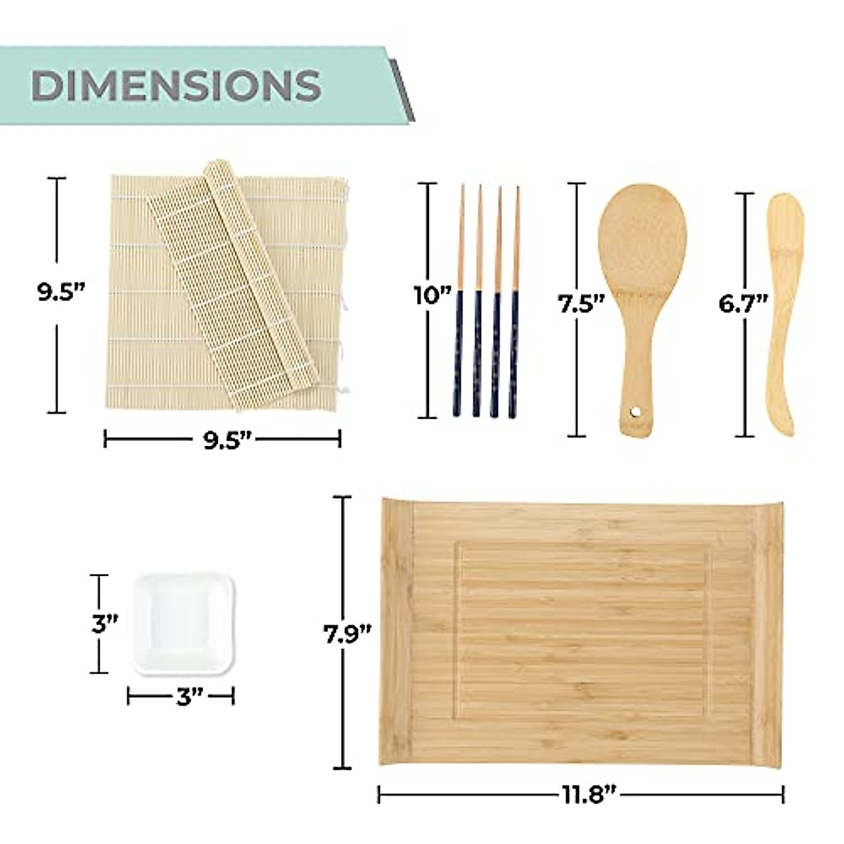 Noble Nest Sushi Making Kit for Beginners | Sushi Maker Kitchen Accessories Set Included Bamboo Sushi Rolling Mat, Chopsticks, Dipping Plates, Ladle, Serving Tray, Sushi Knife & Roller