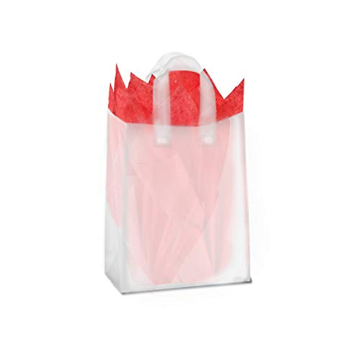 Frosted Plastic Gift Bags 100 Pack 8" x 10" x 4" Clear Frosted Bags with Soft Loop Handles for Gifts Retail and More