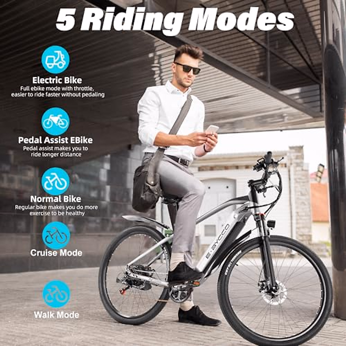 E·Bycco 29'' 1000W Motor Electric Bike for Adults 32 MPH with 48V 17.5AH Battery Up to 65 Miles 7Speed Mountain Ebike, Pedal Assist Throttle Class 3 Electric Bicycle for Commuter E Bike (Silver)