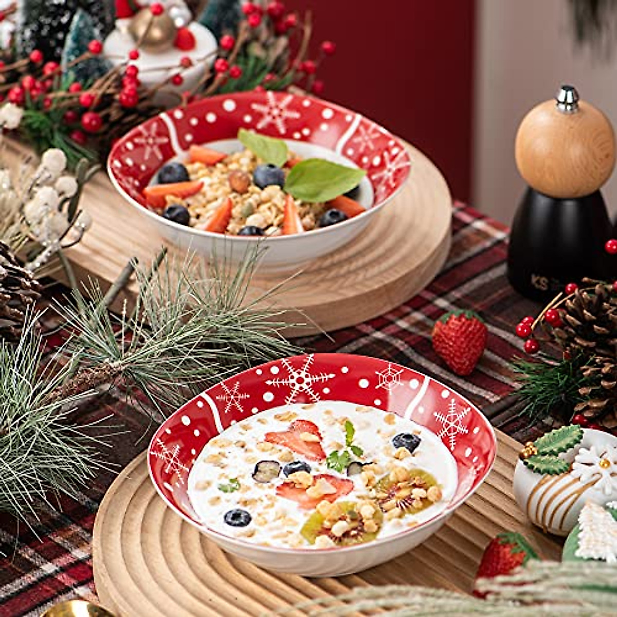 VEWEET Cereal Bowls Soup Bowl，Porcelain Bowls Set 15 OZ Breakfast Bowls, Christmas Bowls Serve for 6, Santa Claus Series