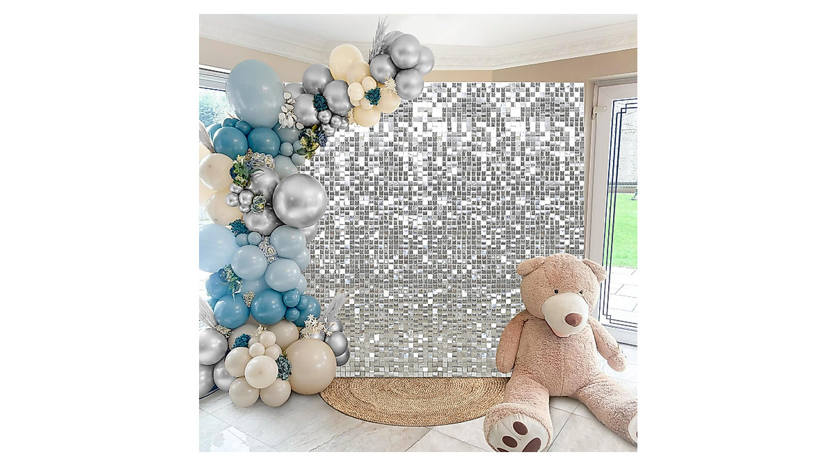 Silver Shimmer Wall Backdrop - 36 Glitter Panels