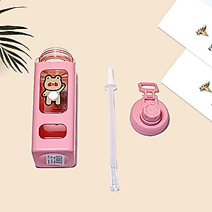 PEXIZUAN Kawaii Bear Water Bottle With Straw Sport Plastic Portable Square Drinking Bottle For Girl Cute Juice Tea Water Cups 700ml(Pink,700ml)