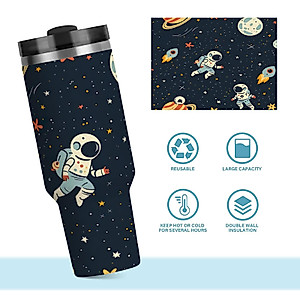 FRCSDIY Cartoon Planet Insulated Tumbler with Handle and Straw Lid,40oz Leakproof Stainless Steel Cup BPA-Free Water Bottle