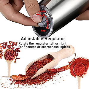 Gravity Electric Salt and Pepper Grinder, SAINSWIN Automatic Pepper Mill Grinder Battery-Operated,Silver Adjustable Coarseness Sea Salt Grinder, LED Light, Utility Brush,One Hand Operated