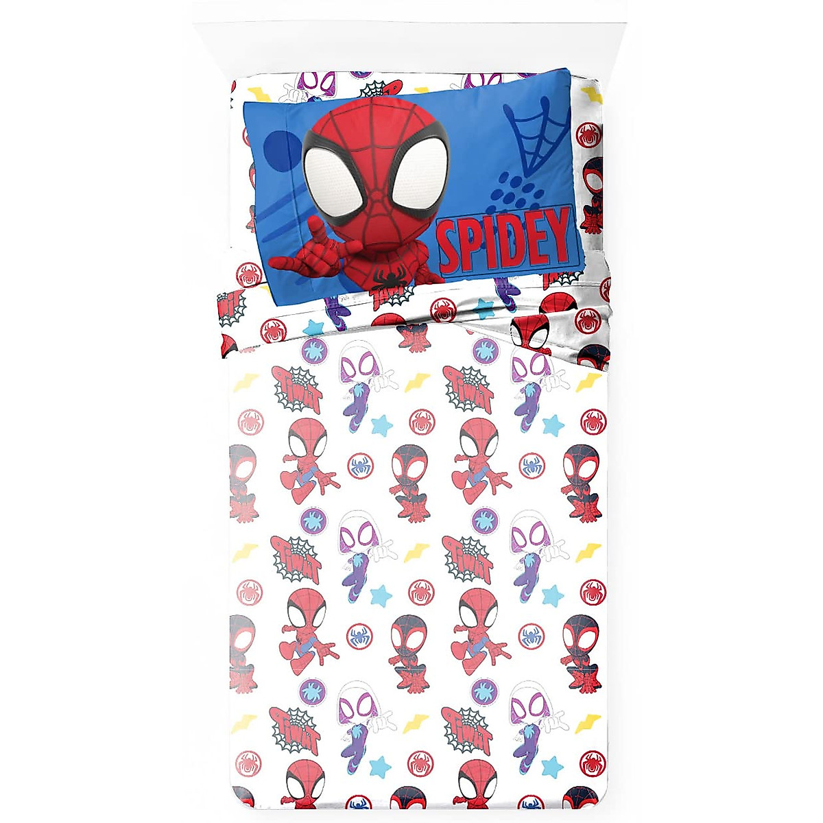 Jay Franco Marvel Spidey and His Amazing Friends Team Spidey Toddler Size Sheet Set - 3 Piece Set Super Soft and Cozy Kid’s Bedding - Fade Resistant Microfiber Sheets (Official Marvel Product)
